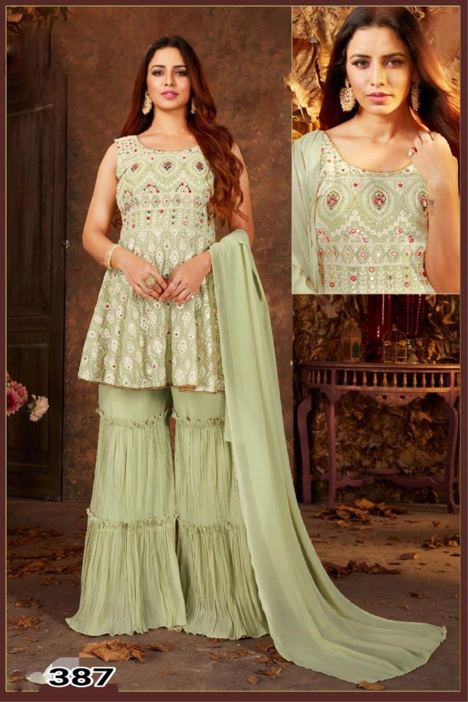 Pista Color Party Wear Indo Western Plazo Suit :: MY SHOPPY LADIES WEAR ...