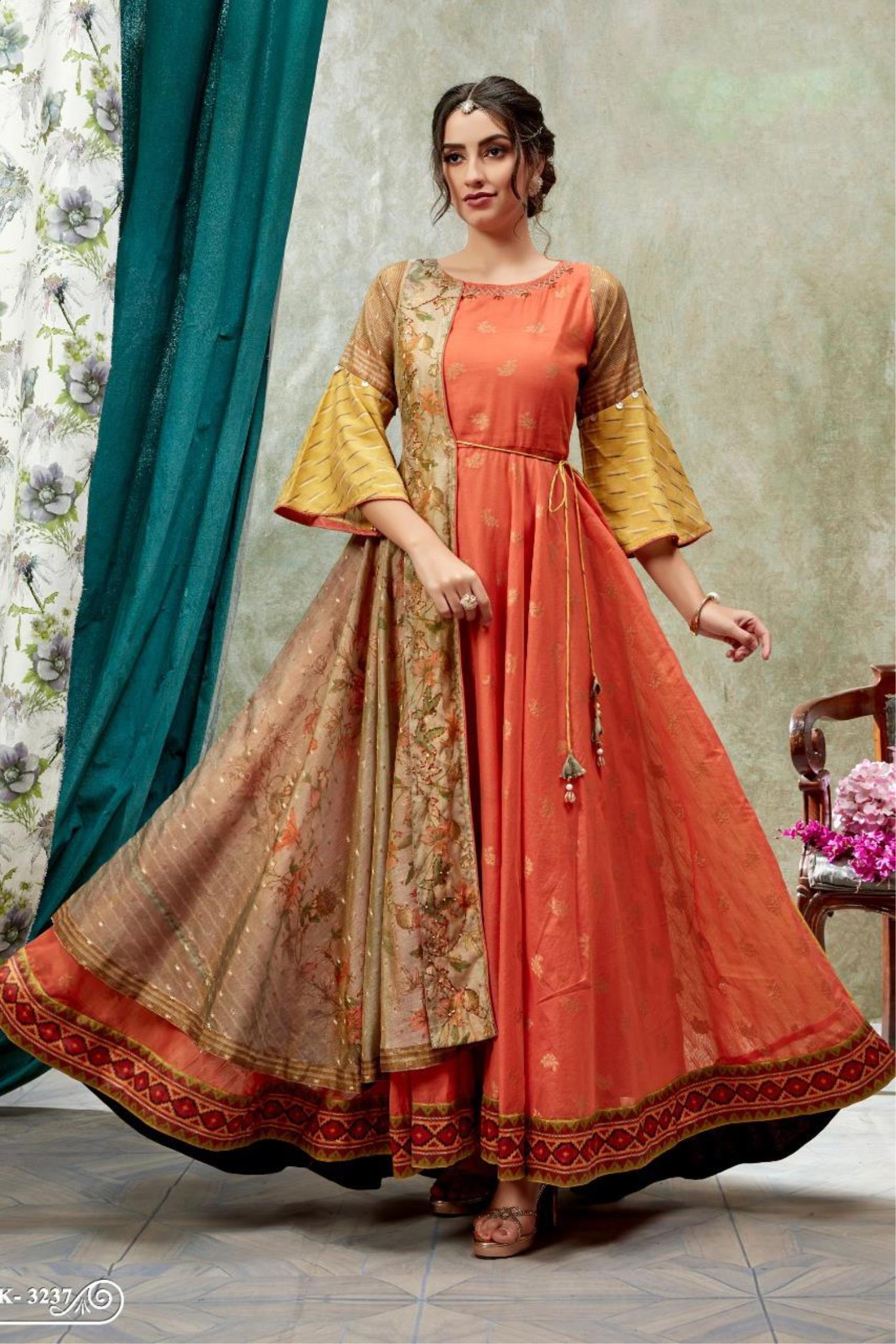 Peach Color Party Wear Designer Gown Kurti :: ANOKHI FASHION