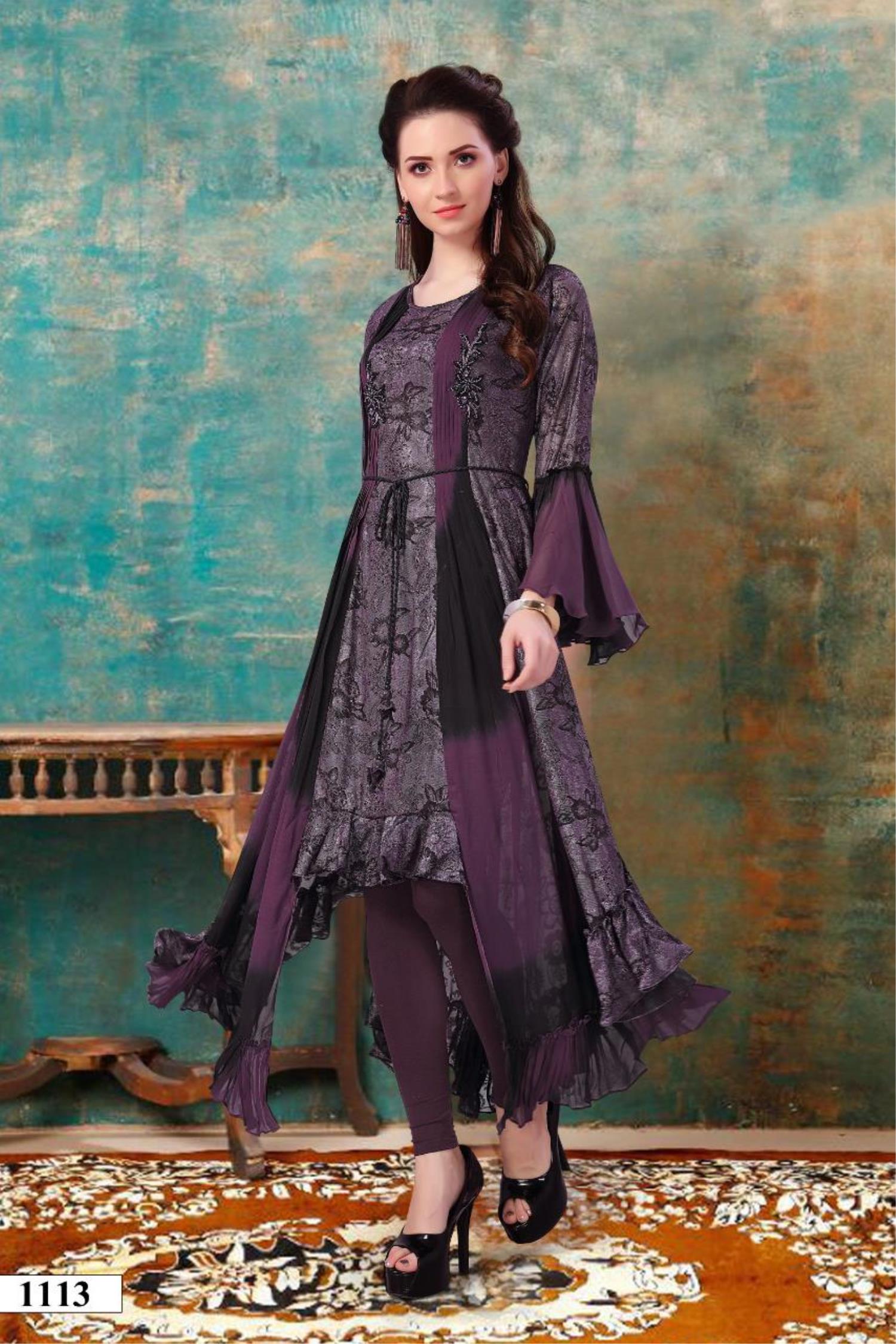Purple Color Party Wear Designer Gown Kurti :: ANOKHI FASHION