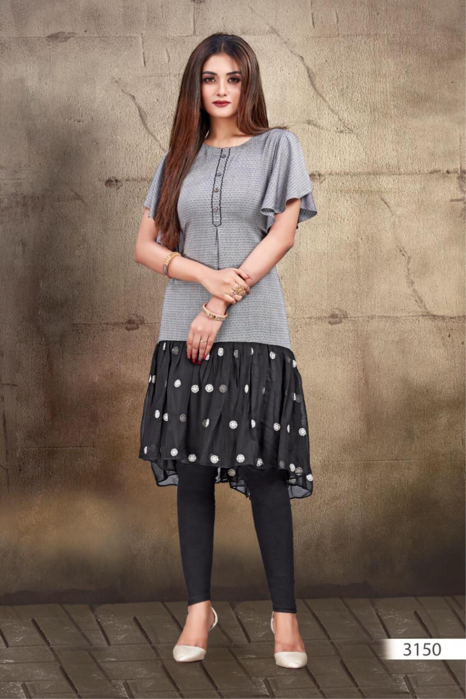 Grey and Black Color Flair Kurti :: ANOKHI FASHION