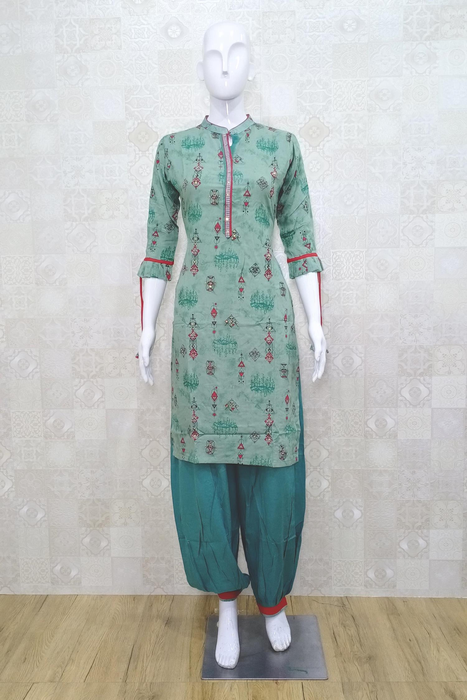 Green Color Casual Wear Kurti Set :: ANOKHI FASHION