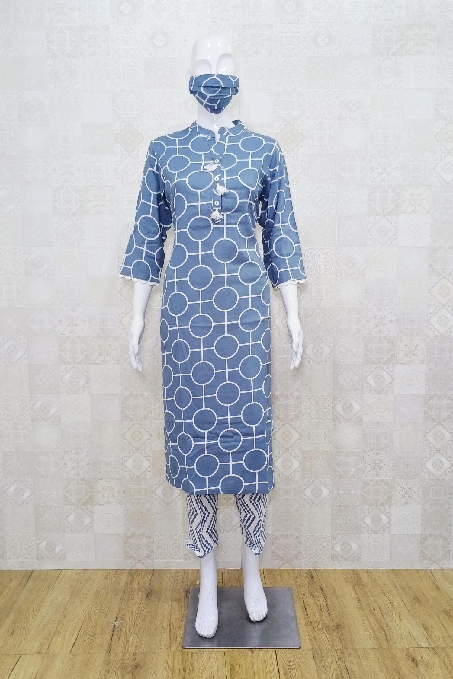 Grey Color Casual Wear Printed Pent Style Kurti Set :: ANOKHI FASHION