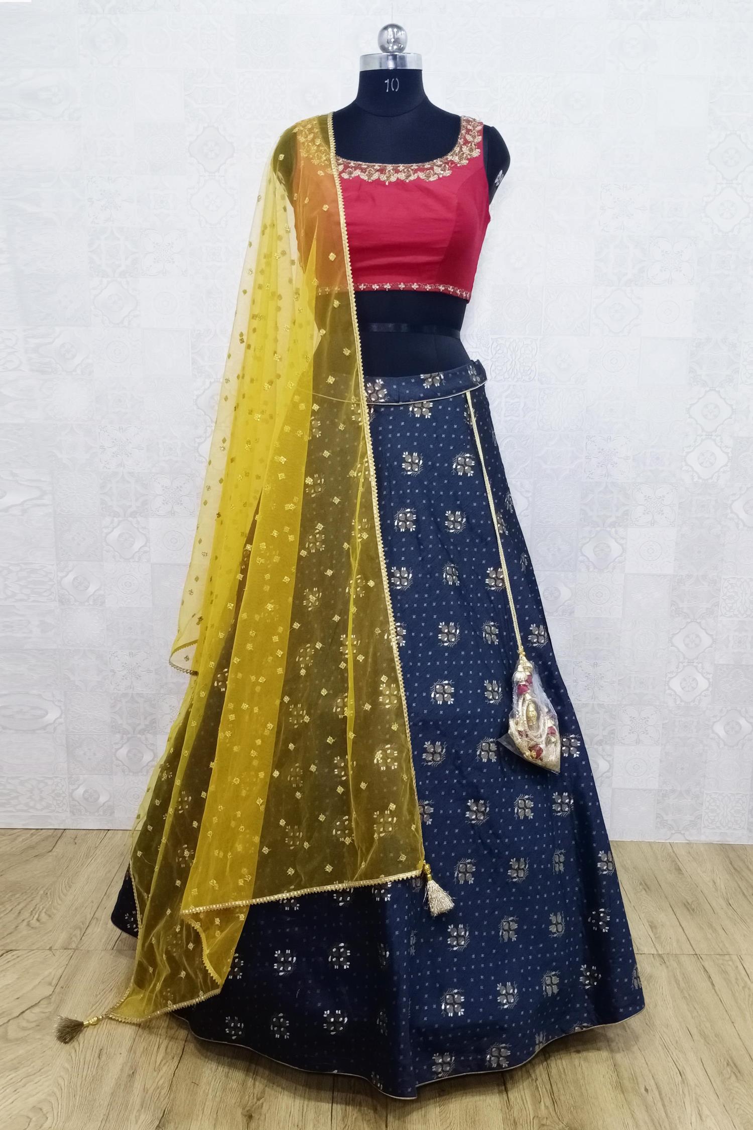 Maroon and Nevy Blue Color Combination Lehengha Choli With Yellow ...