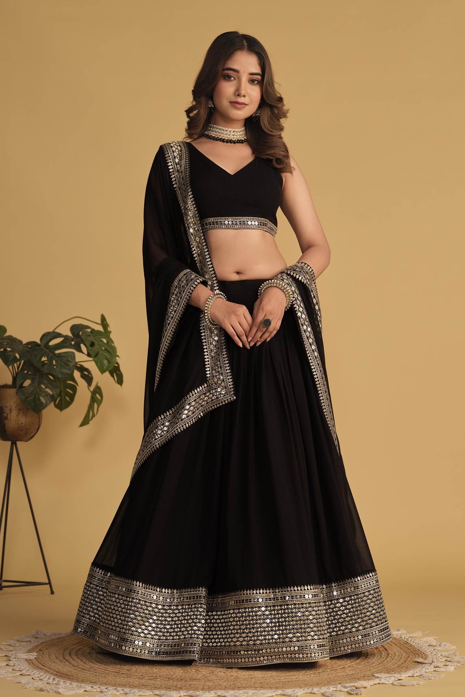 Black Color Wedding Collection Designer Semi-Stich Lehenga Choli ...