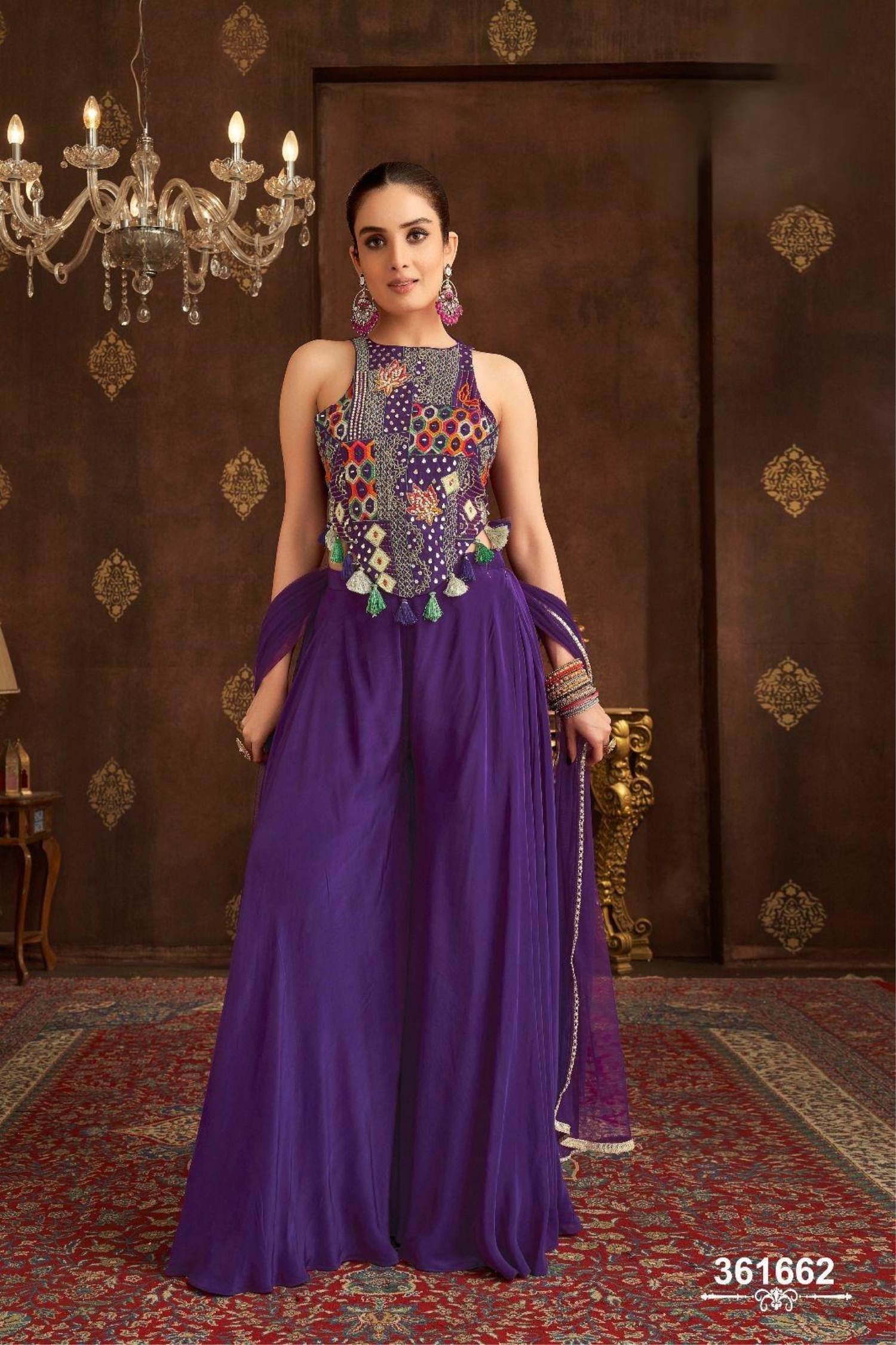 Purple Color Party Wear Designer Indo-Western Plazo Suit :: ANOKHI FASHION