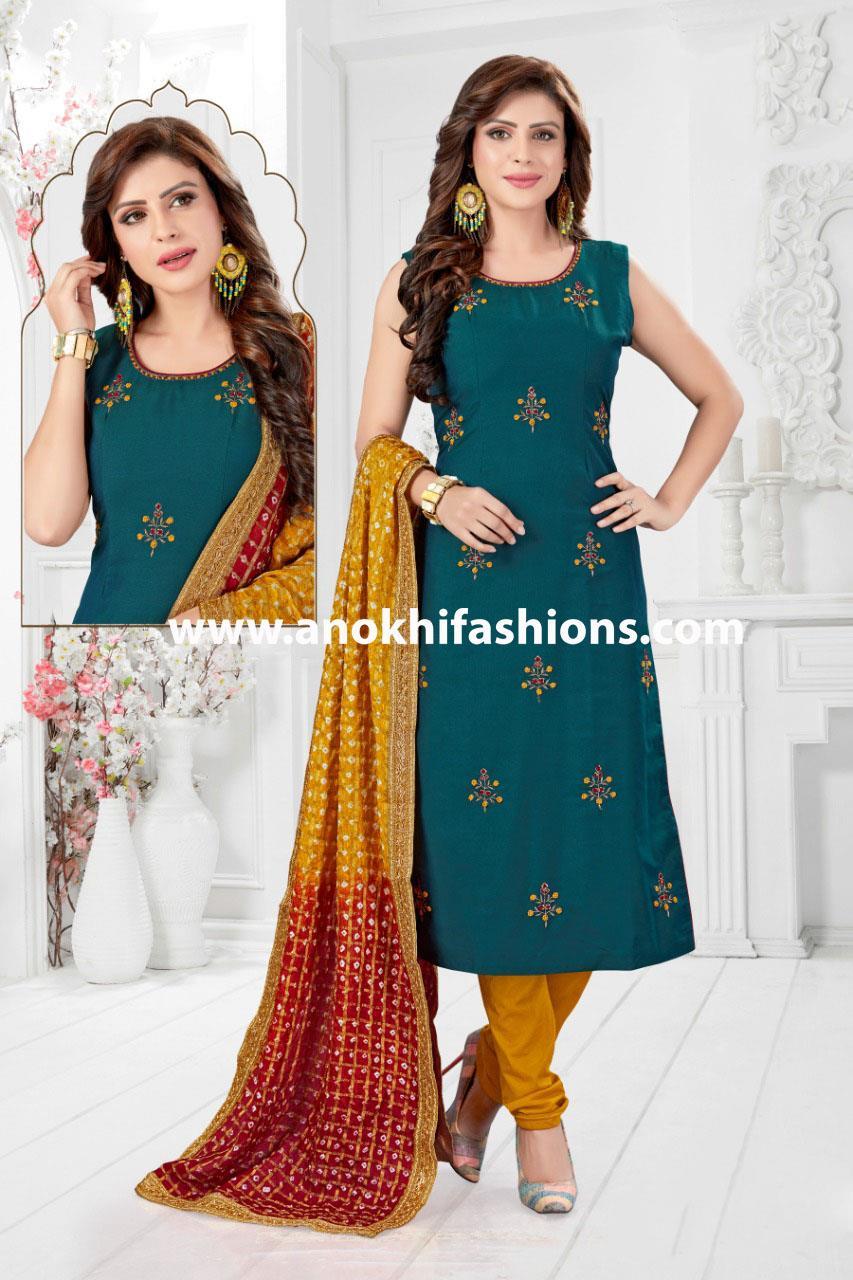 Rama and Yellow Color Combination Straight Long Suit With Dupatta ...