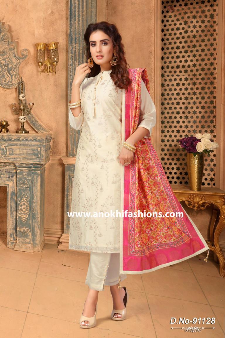 Cream Color Party wear Straight long Pent suit :: ANOKHI FASHION