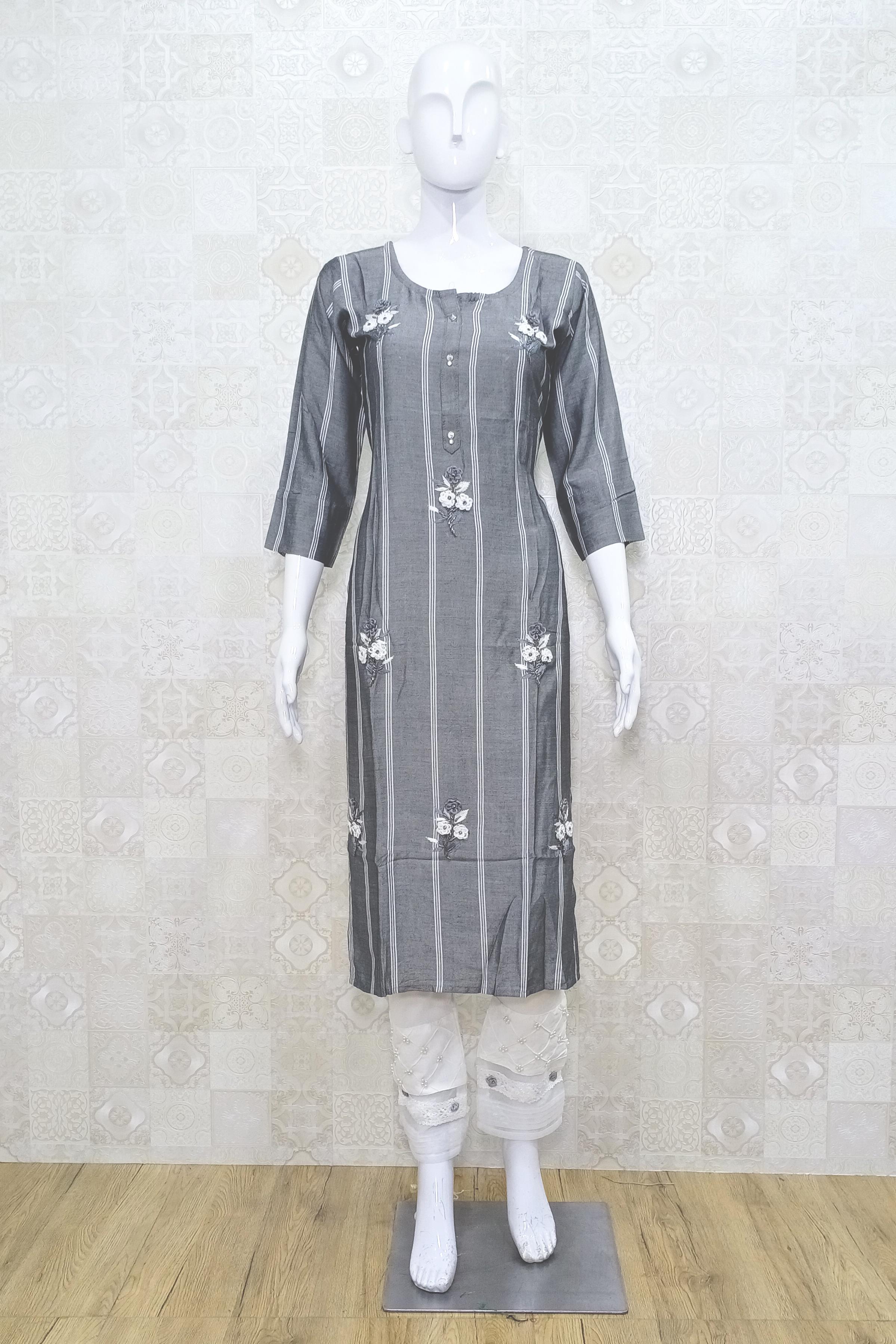 Grey Color Casual Wear Pent Style Kurti Set :: ANOKHI FASHION