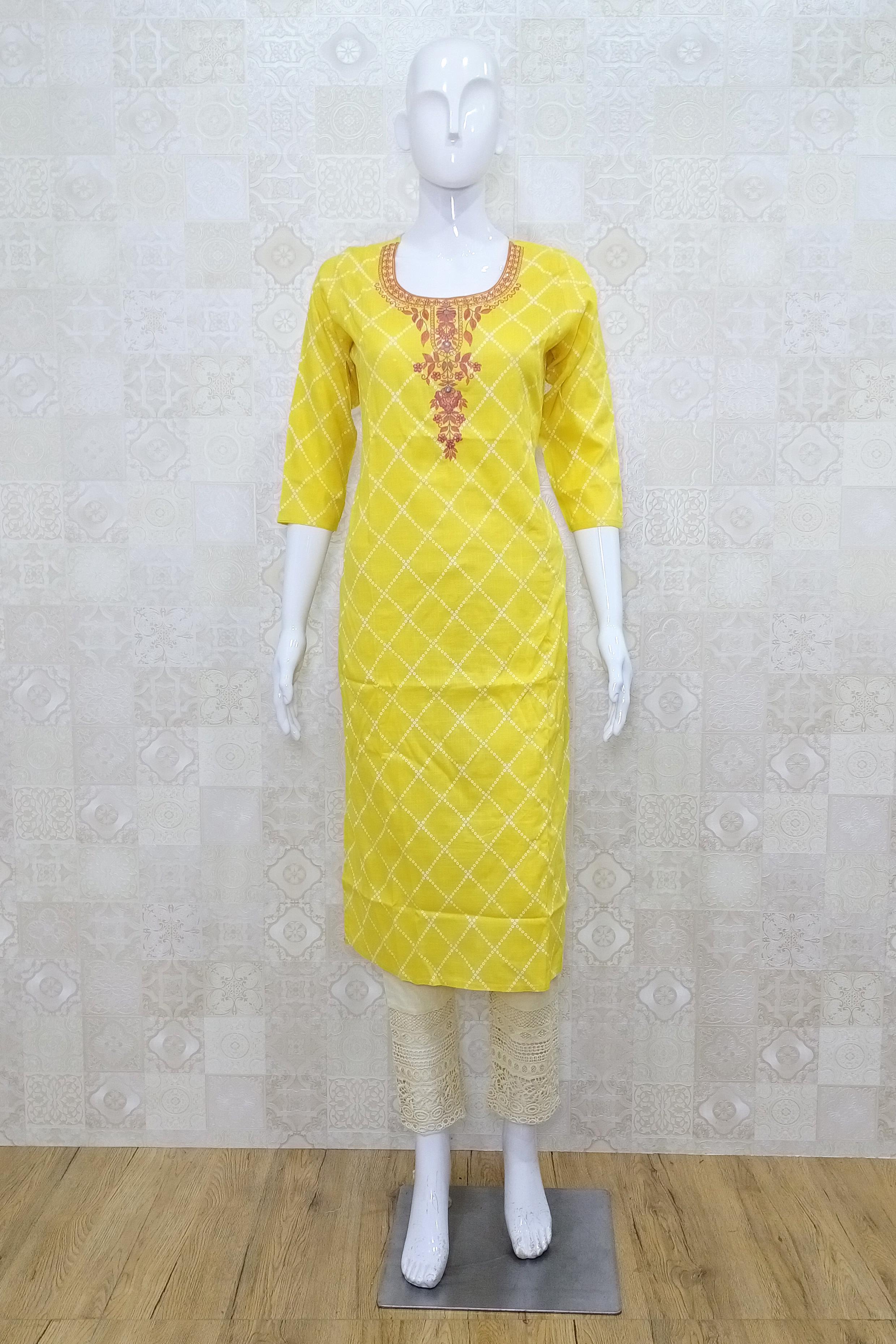 Yellow Color Casual Wear Pent Style Kurti Set :: ANOKHI FASHION