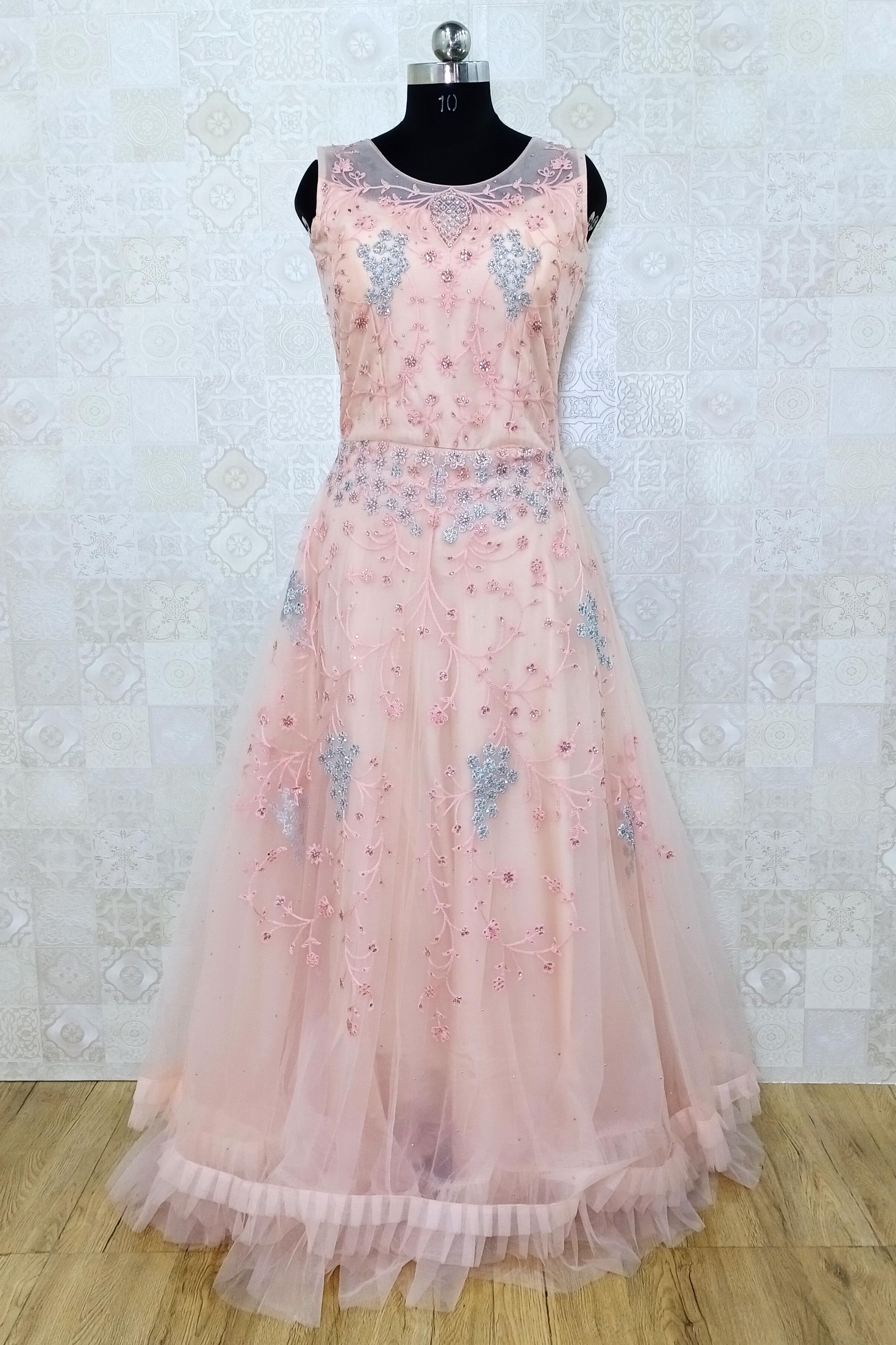 Pich Color Party Wear Gown :: ANOKHI FASHION