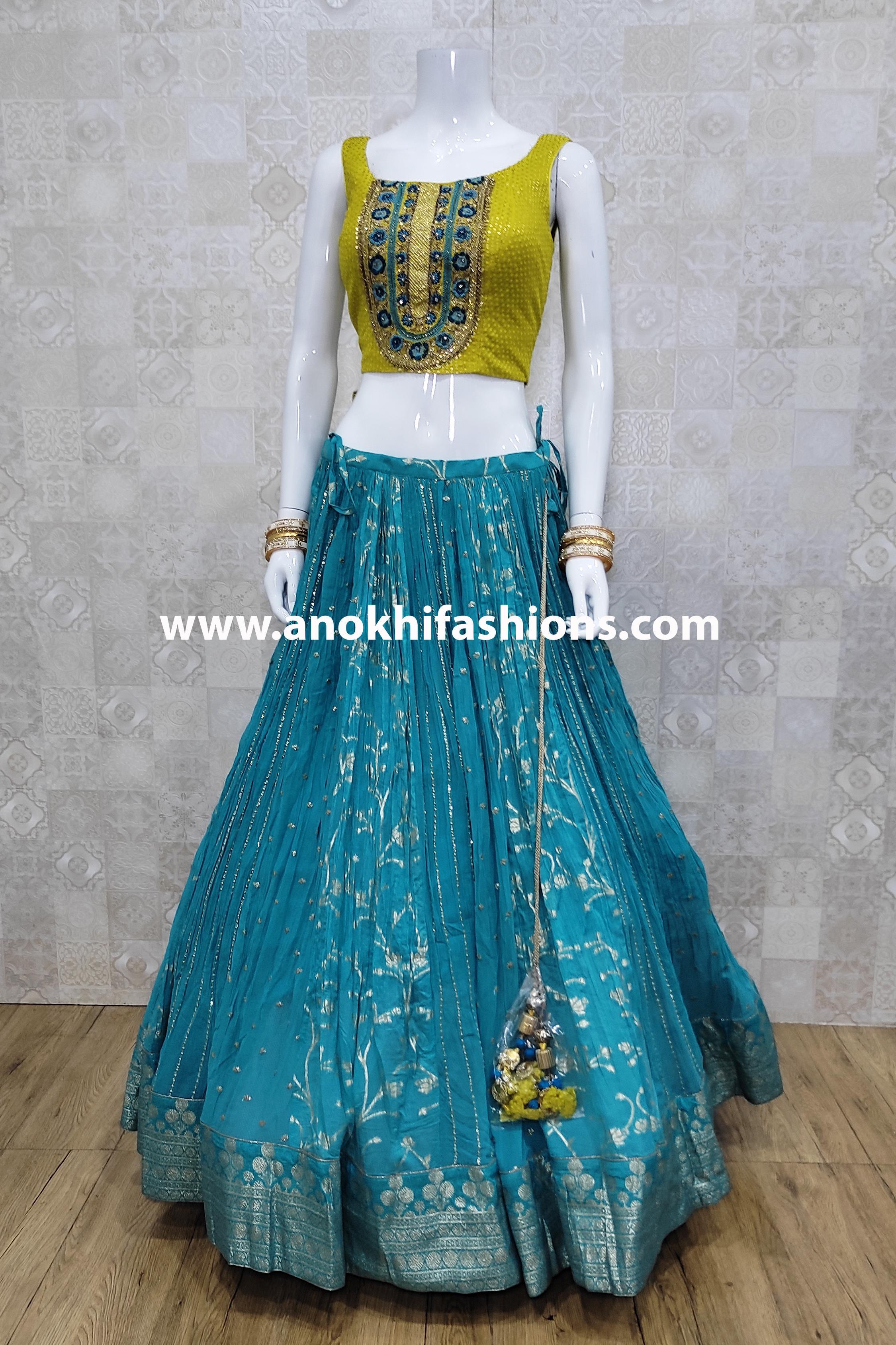 Parrot and Blue Color Combination Designer Lehenga Choli With Dupatta ...