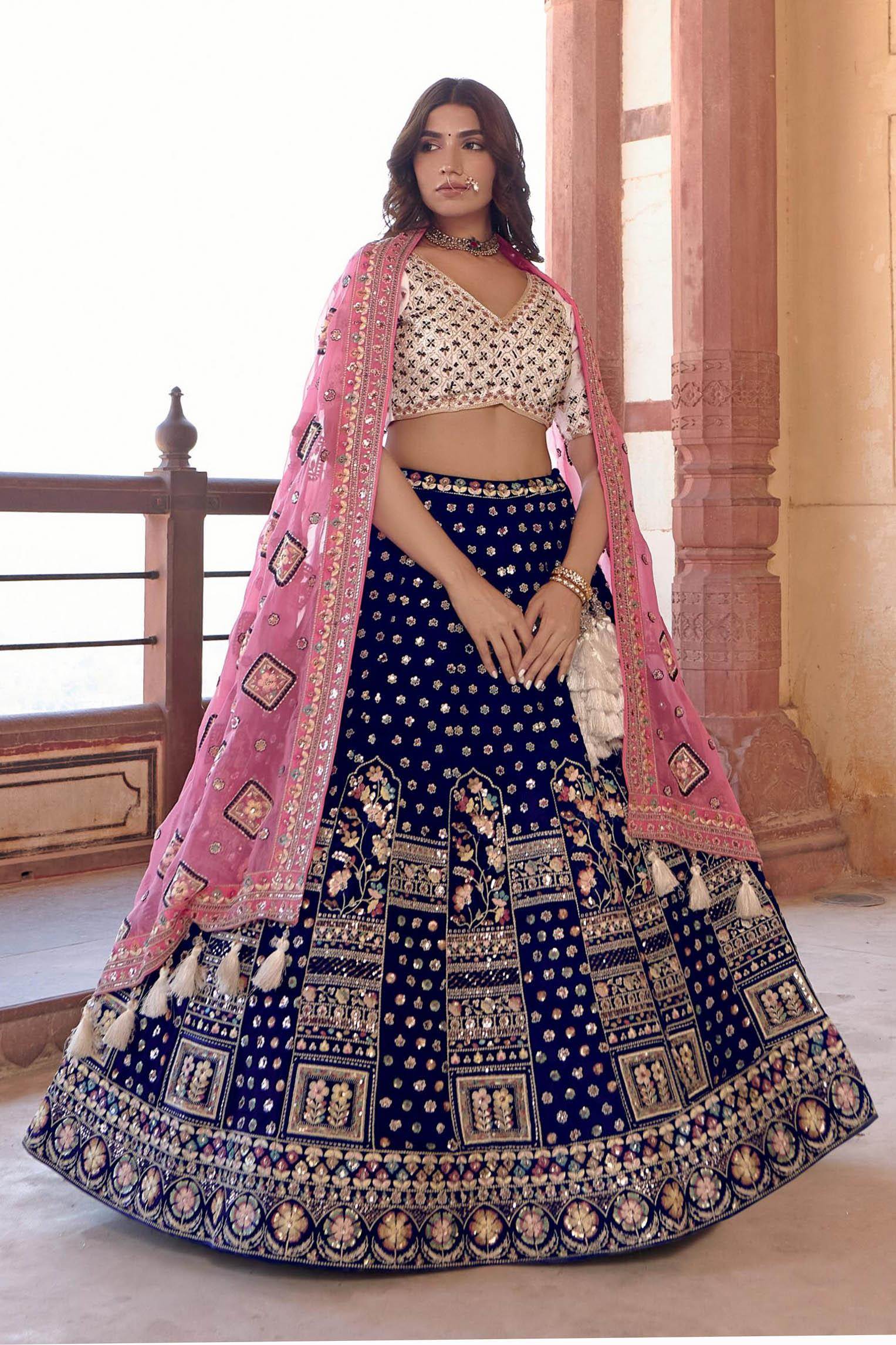 Royal Blue And Pink Lehenga
