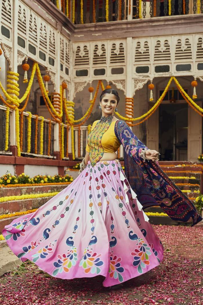Pink and Blue Color Combination Navratri Chaniya Choli :: ANOKHI FASHION