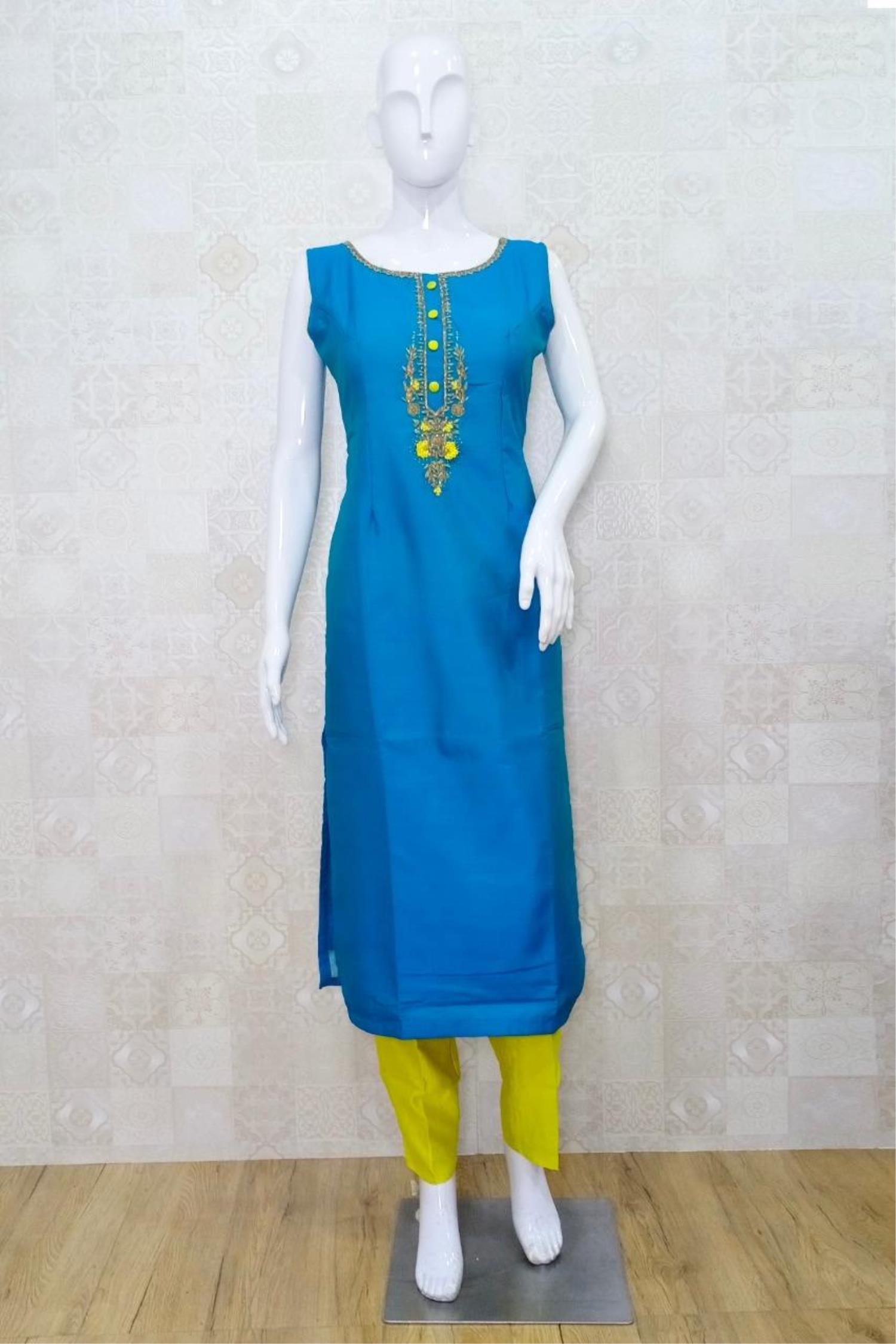 Rama Color Straight Long Suit With Yellow Dupatta :: ANOKHI FASHION