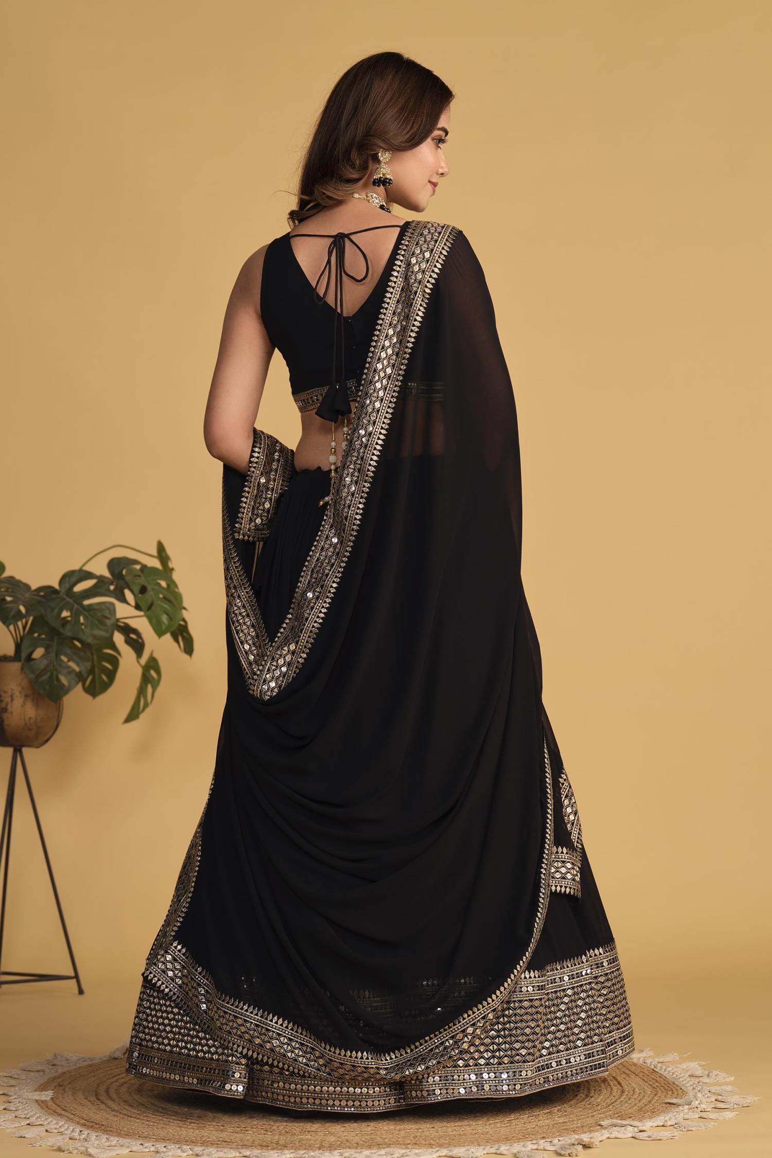 Black Color Wedding Collection Designer Semi-Stich Lehenga Choli ...